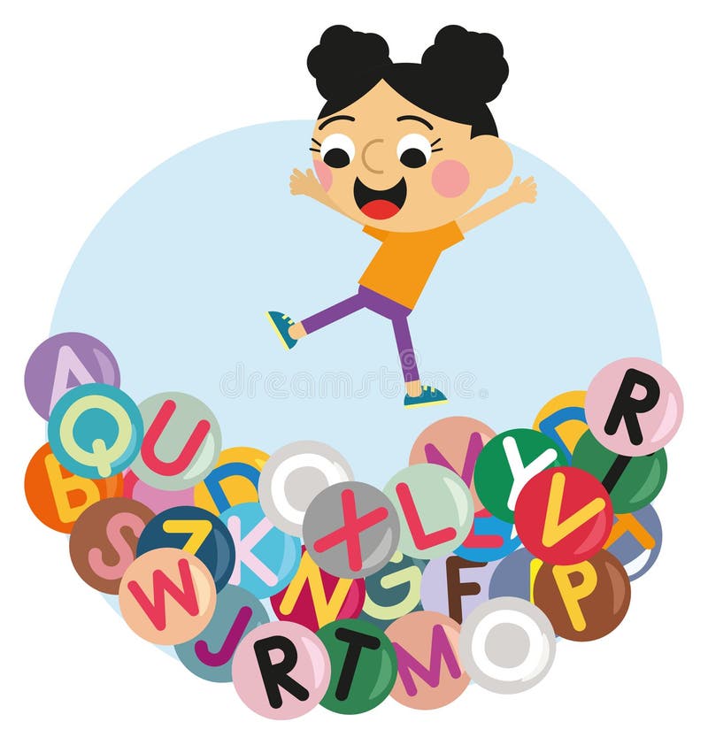 Cute Girl Jumping into Letters Stock Vector - Illustration of english ...
