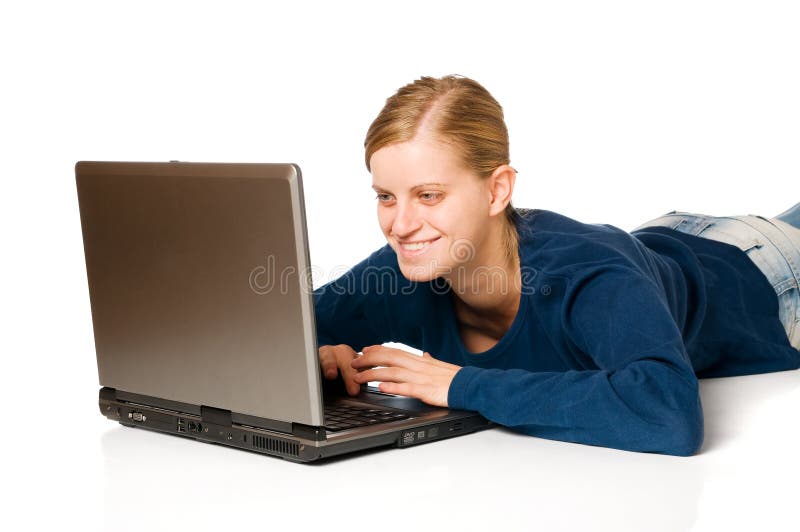 Laptop Girl stock photo. Image of laying, people, girls - 5094810