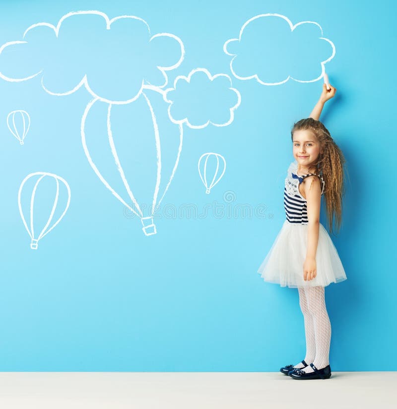 Cute Girl Making Chalk Drawings Stock Image - Image of happy, ethnic ...