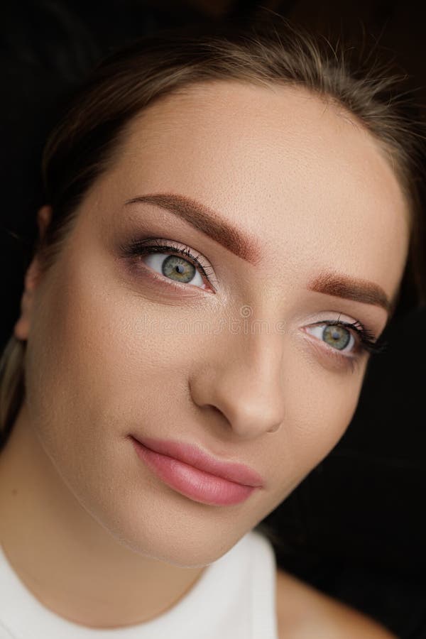 Cute Girl Model Poses After Permanent Eyebrow Makeup Procedure Result After Eyebrow Procedure