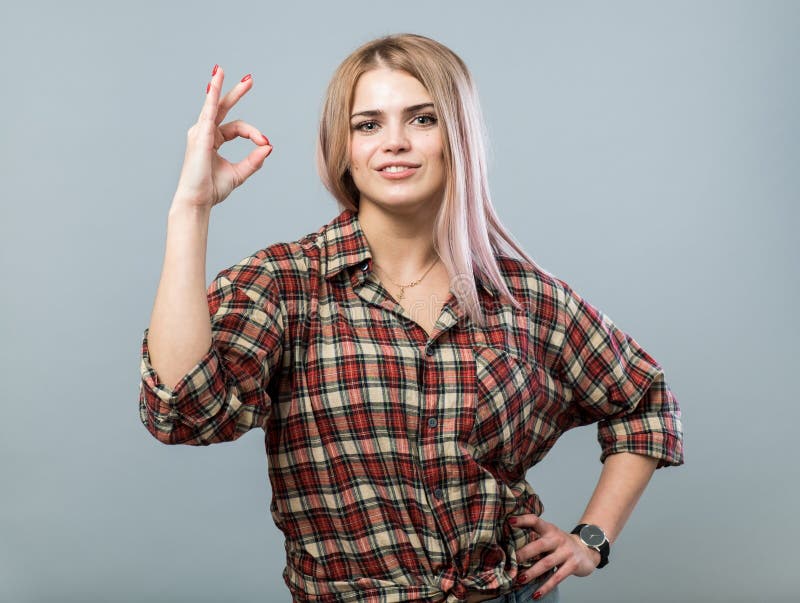 Cute girl with ok sign stock photo. Image of confident - 98286332