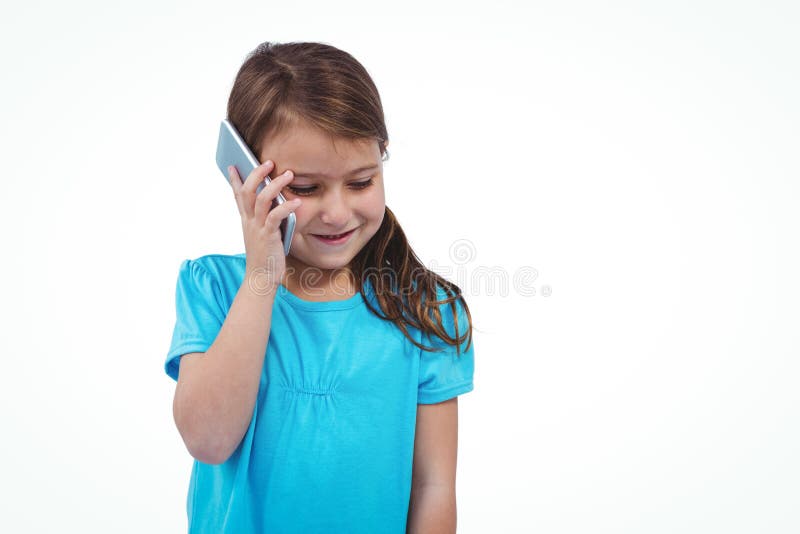 Cute girl on a phone call stock image. Image of purity - 64962543