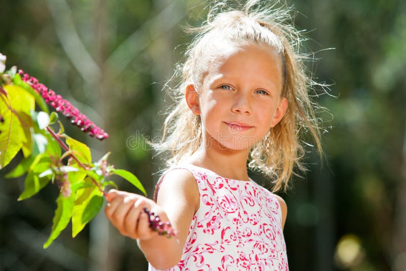 Cute Girl Picking Wild Berries. Stock Image - Image of botanical ...