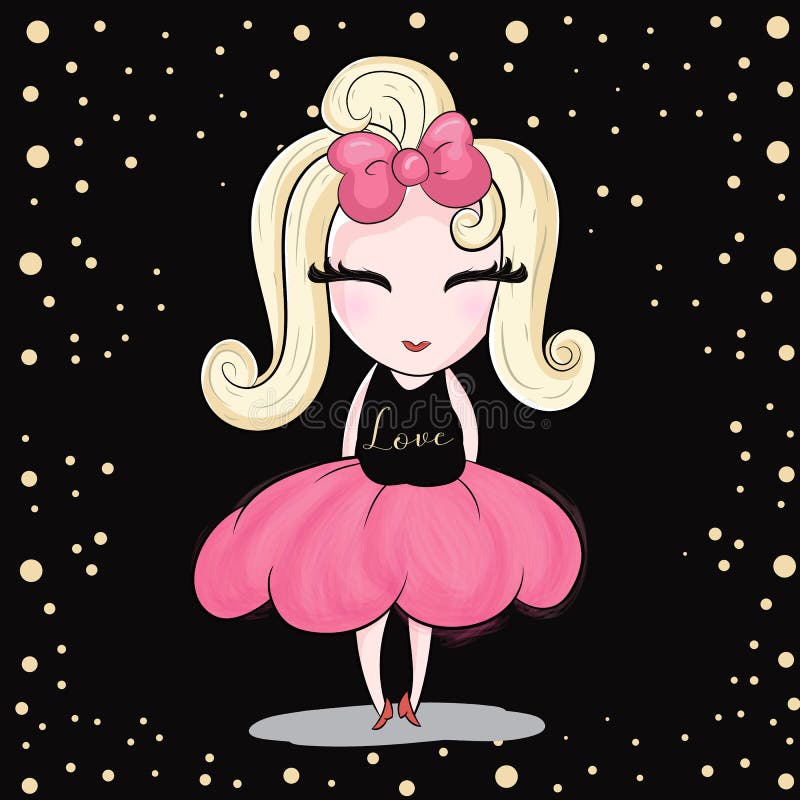 Cute girl with pink ribbon stock vector. Illustration of character ...