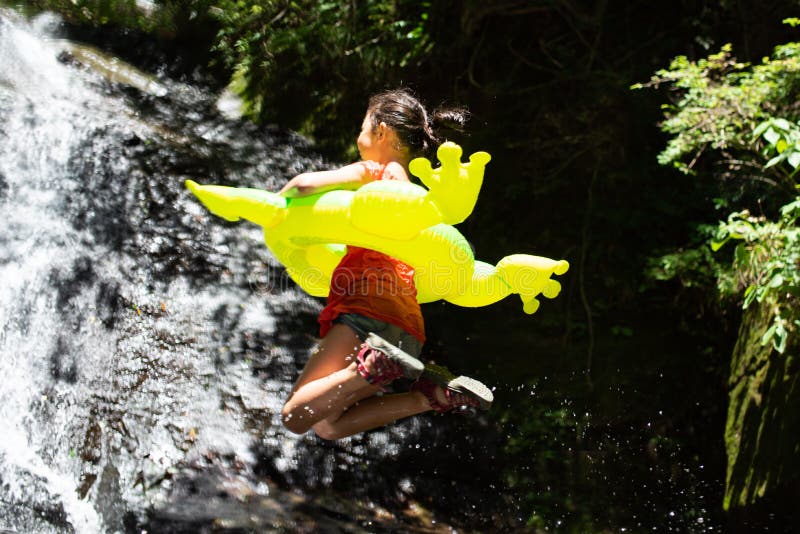 Cute Girl Playing in a Beautiful Mountain Stream Stock Image - Image of ...