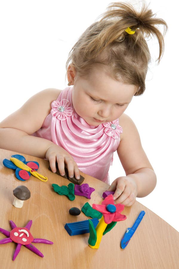 Cute Girl Playing with Color Play Plasticine Stock Image - Image of ...