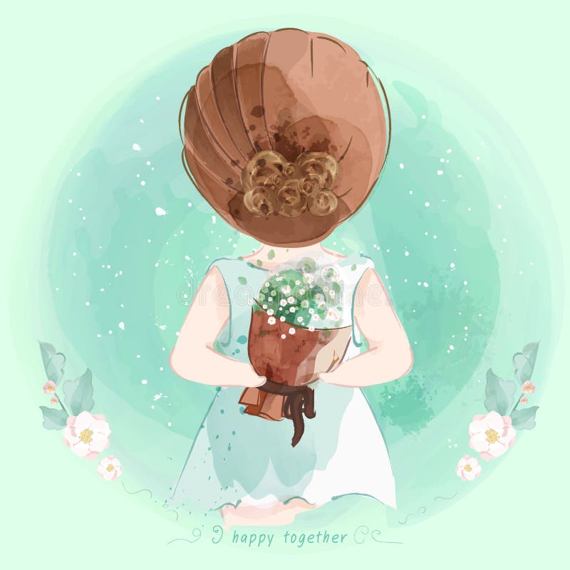 Cute girl Premium vector stock illustration. Illustration of card ...