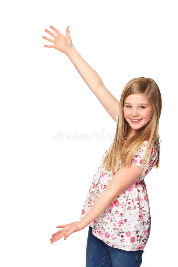 Cute Girl Presenting Copy Space Stock Photo - Image of adult, girls ...