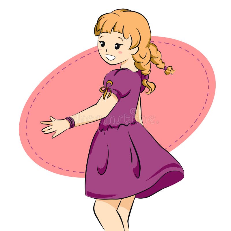 Cute Girl In A Purple Dress Stock Vector Illustration Of Dance Braid