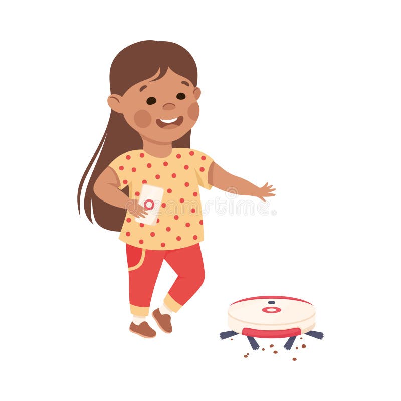 Cute Girl with Quadcopter or Drone and Control Panel Vector ...