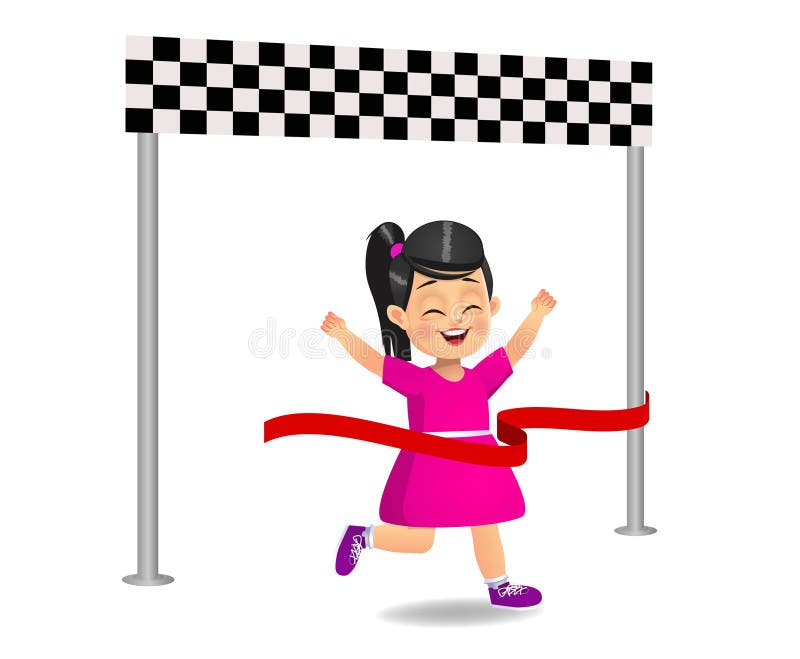 Cute Girl Reaching Finish Line Vector Stock Vector - Illustration of ...