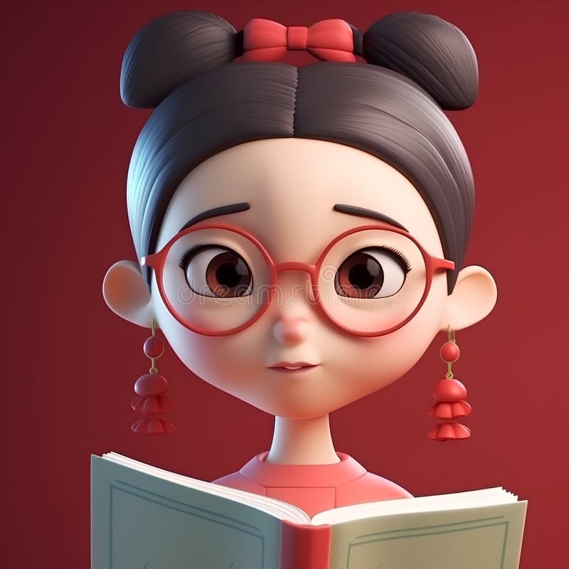 Girl Reading a Book in the Night,3d Render,illustration Stock ...