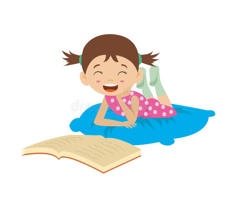 Cute Girl Reading a Book with Pleasure Stock Vector - Illustration of ...