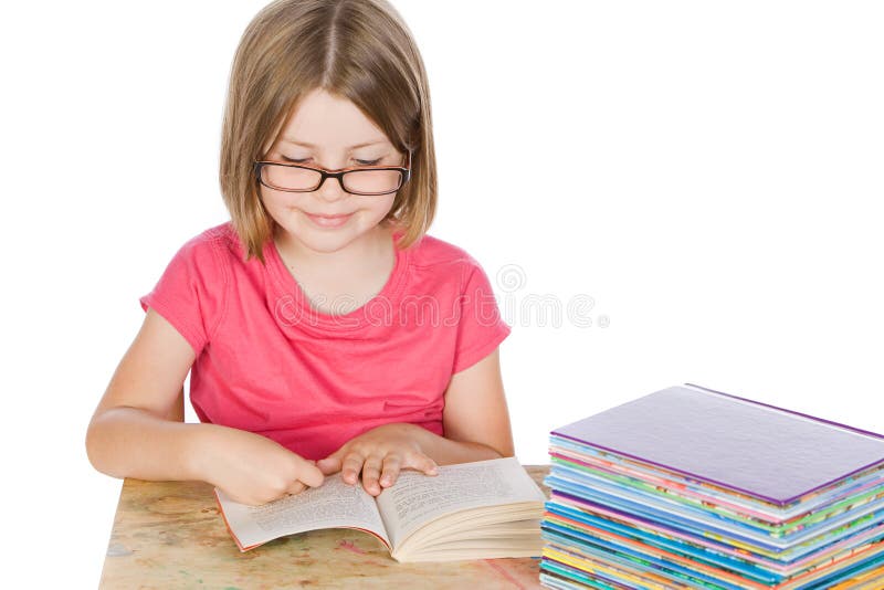 Cute Girl Reading Her Books Stock Image - Image of education, reading ...