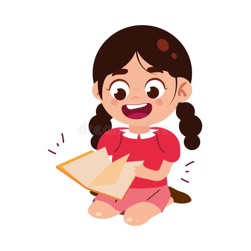 Cute Girl Reading and Learning Stock Vector - Illustration of person ...