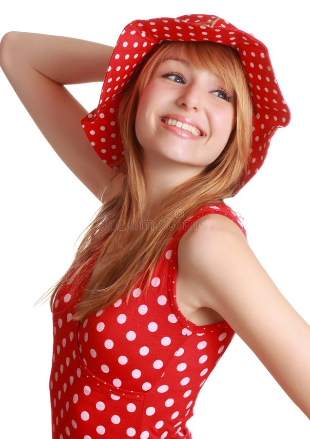 Cute Girl with Red Dress and Hat Stock Photo - Image of female, woman ...