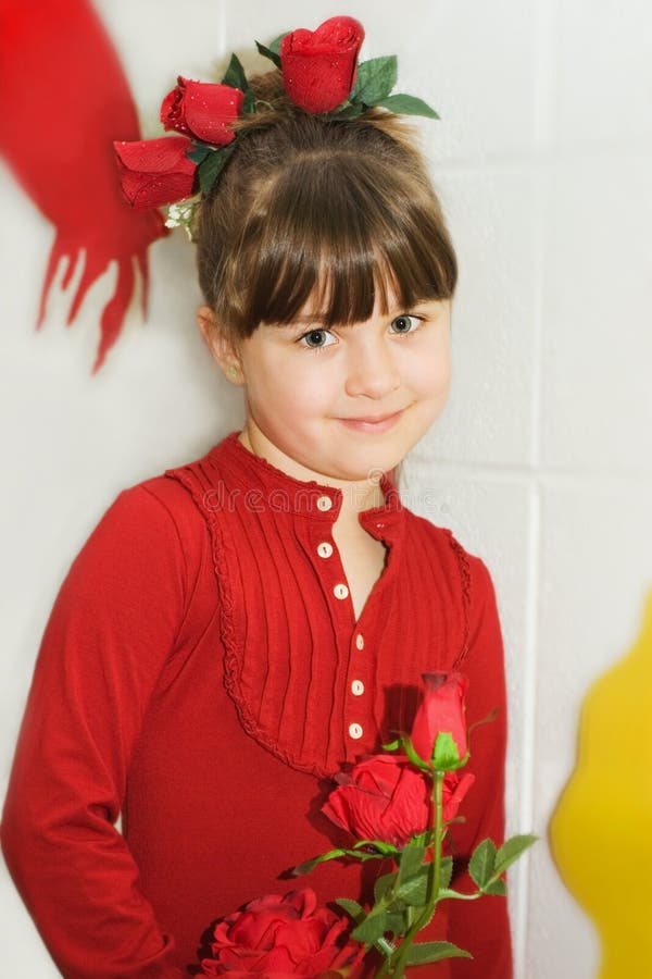Cute Girl in Red Rose Costume Stock Image - Image of pretty, portrait ...