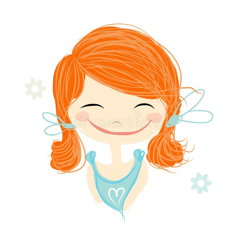 Cute Girl Smiling, Sketch for Your Design Stock Vector - Illustration ...
