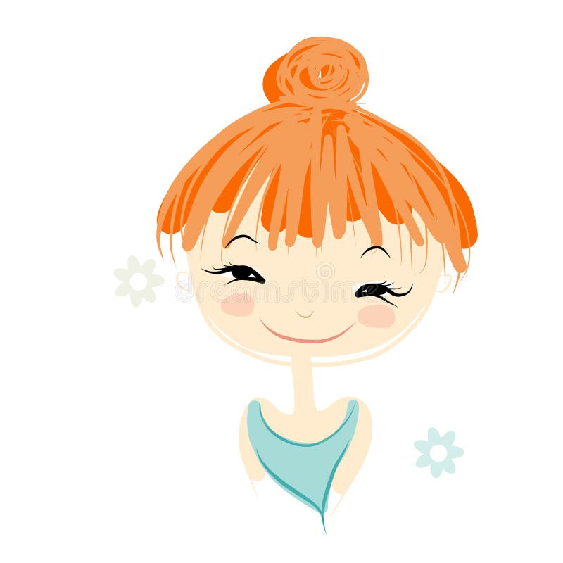 Cute Girl Smiling, Sketch for Your Design Stock Vector - Illustration ...
