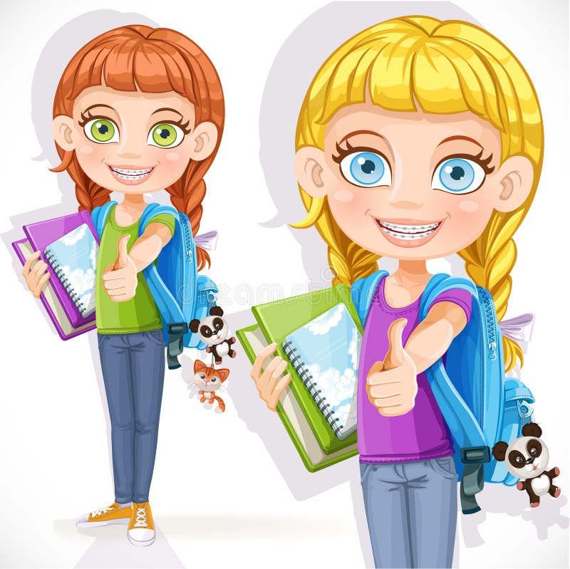 Cute Girl Student with a Backpack Stock Vector - Illustration of ...