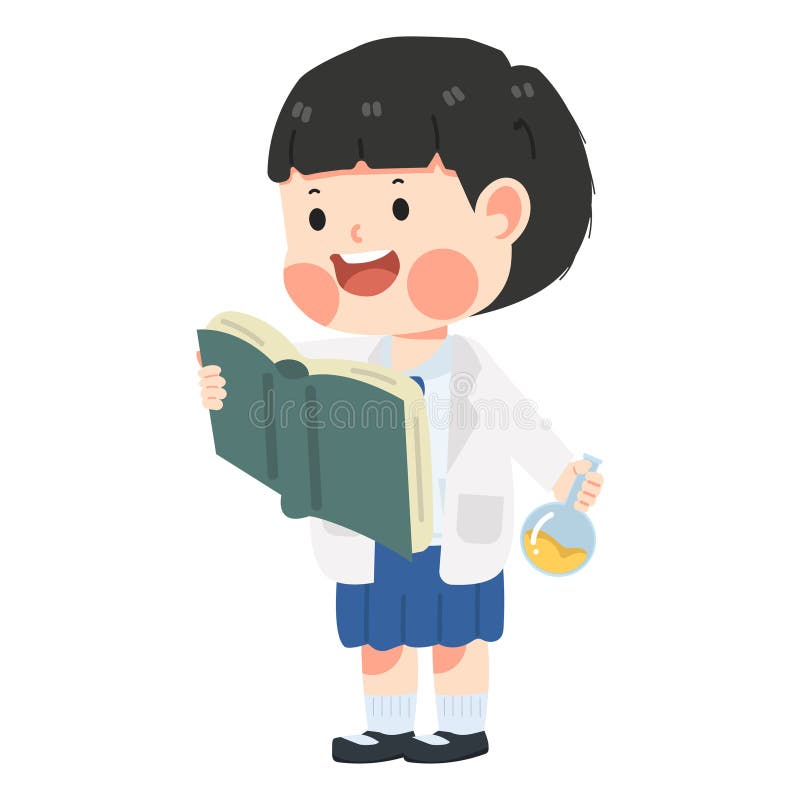 Cute Girl Student Scientist Kid Cartoon Stock Illustration ...