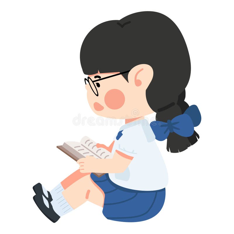 Cute Girl Student Reading a Book Stock Illustration - Illustration of ...