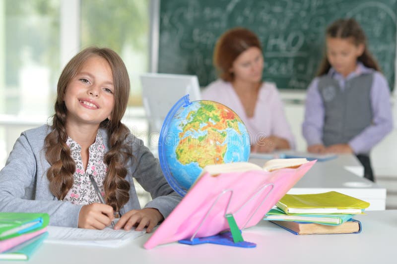 Cute Girl Studying in the Class Room Stock Photo - Image of books, cute ...