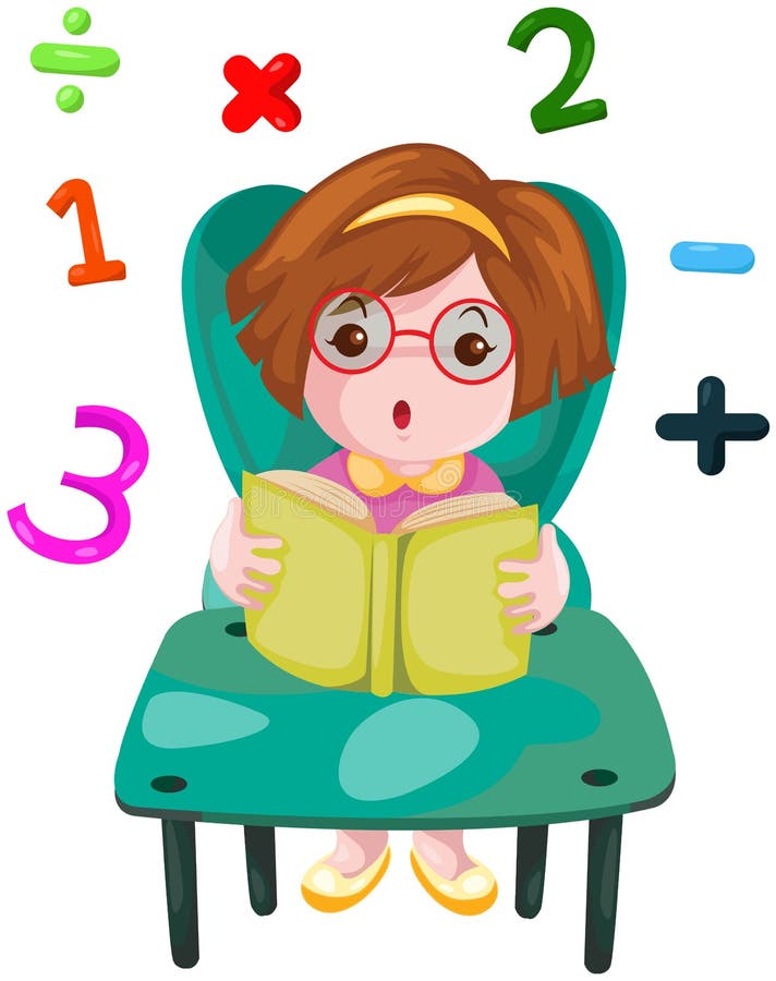 Cute Girl Studying Mathematics Stock Vector - Illustration of addition ...
