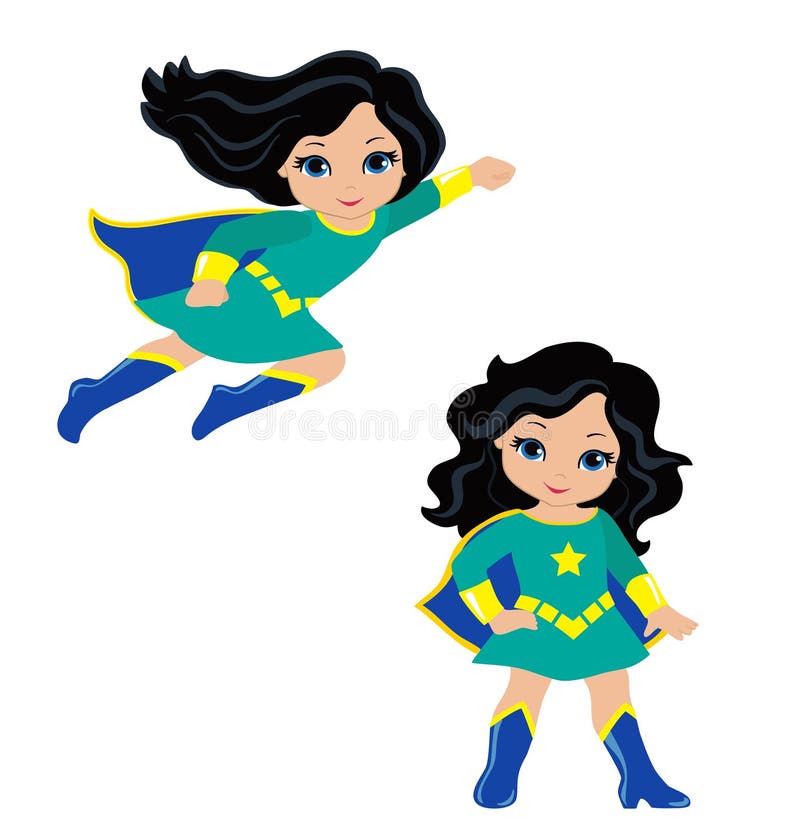 Cute Girl Superhero in Flight and in Standing Position. Stock Vector ...