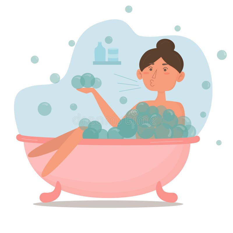 Cute Girl Taking a Bath. Cartoon Characters Stock Vector - Illustration ...