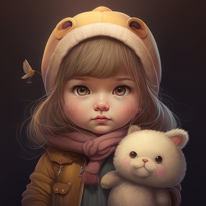 A Cute Girl with Teddy Bear High Resolution Image Generative AI Stock ...