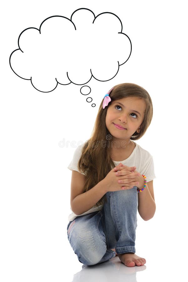 Cute Girl Thinking stock photo. Image of dream, childhood - 88324546