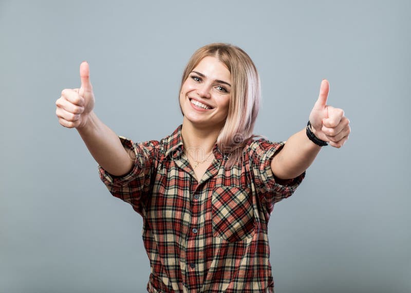 Cute girl with thumbs up stock image. Image of smile - 91842887