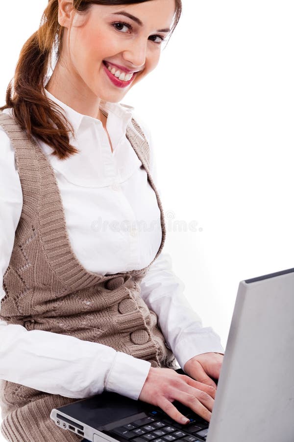 Cute girl typing on laptop stock photo. Image of elegance - 12024676