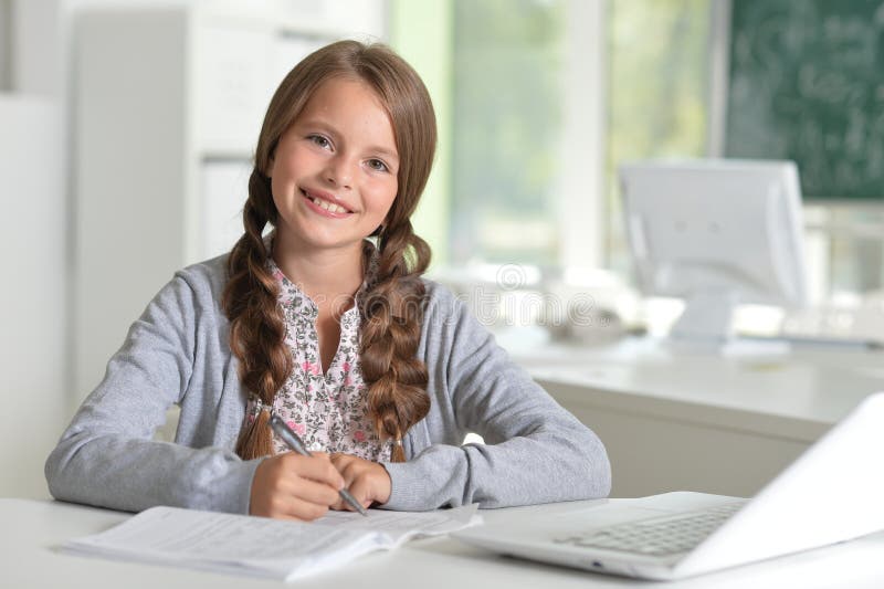 Cute Girl Using Laptop Computer Stock Photo - Image of internet, cute ...