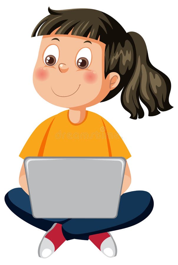 Cute girl using laptop stock vector. Illustration of clipart - 262164659