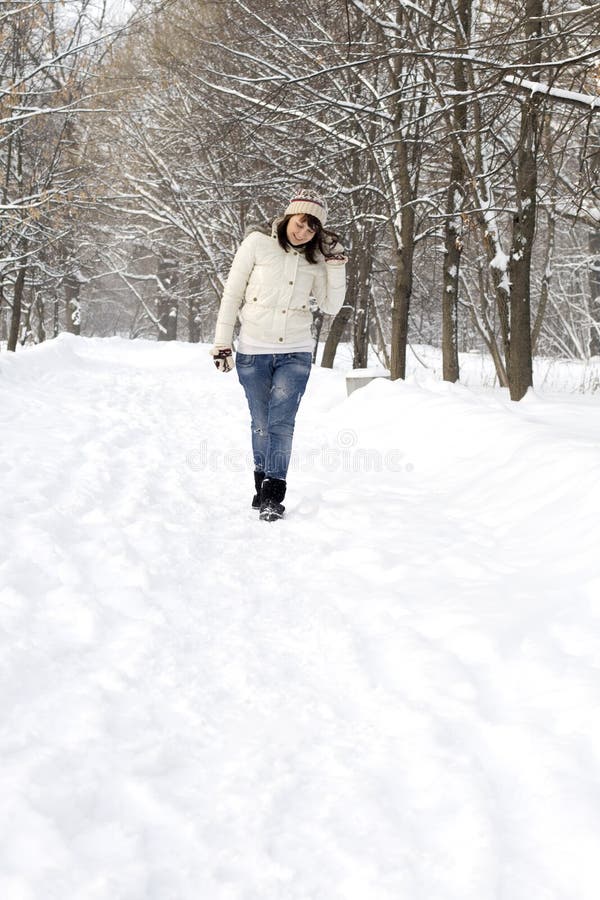 Cute Girl Walking in Forest Stock Image - Image of natural, people ...