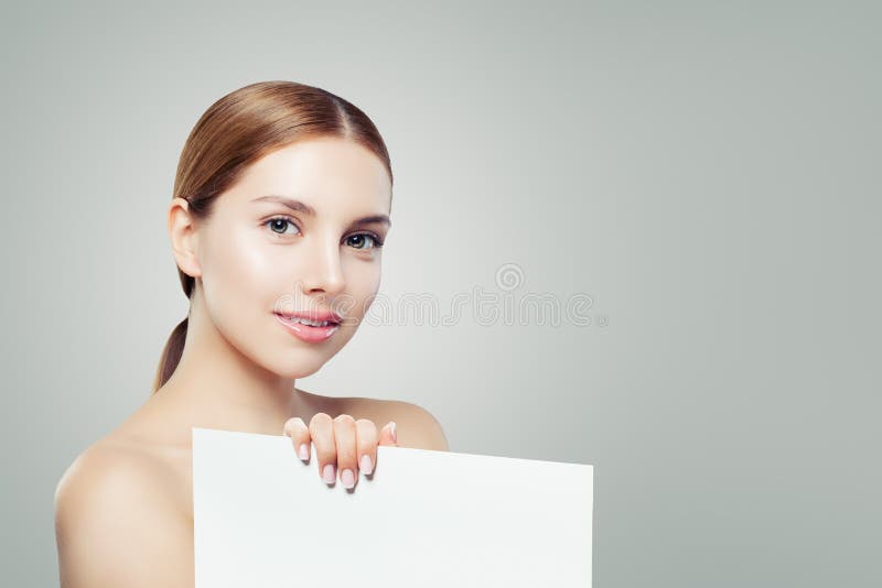 Cute Girl with White Empty Paper Signboard Stock Photo - Image of ...