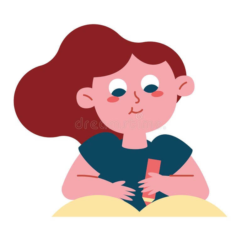 Cute Girl Writing on Notebook Stock Illustration - Illustration of ...