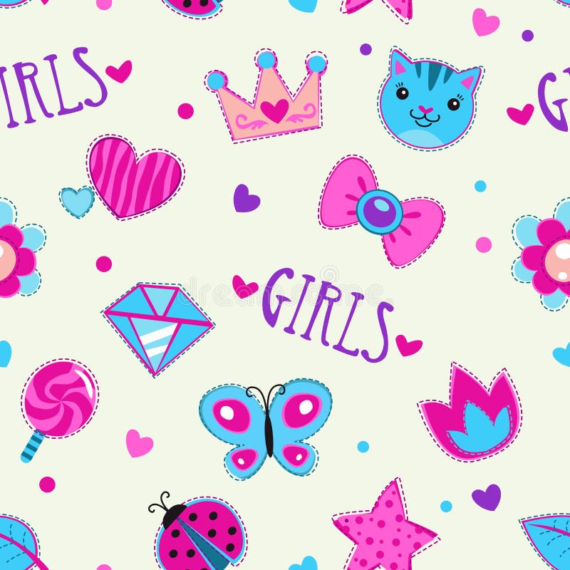 Cute Girlish Seamless Pattern Stock Illustration - Illustration of ...