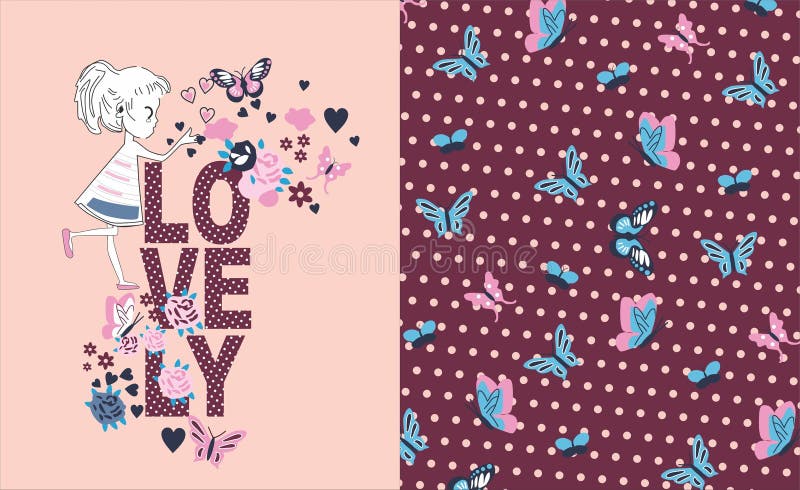 Cute Girls Butterfly with All Over Print Vector Stock Vector ...