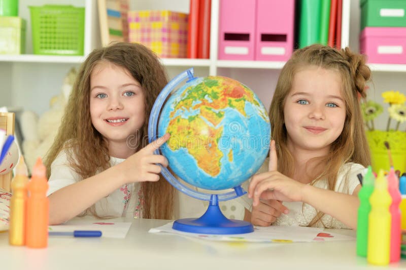 Cute girls on lesson stock image. Image of preteen, children - 78515843