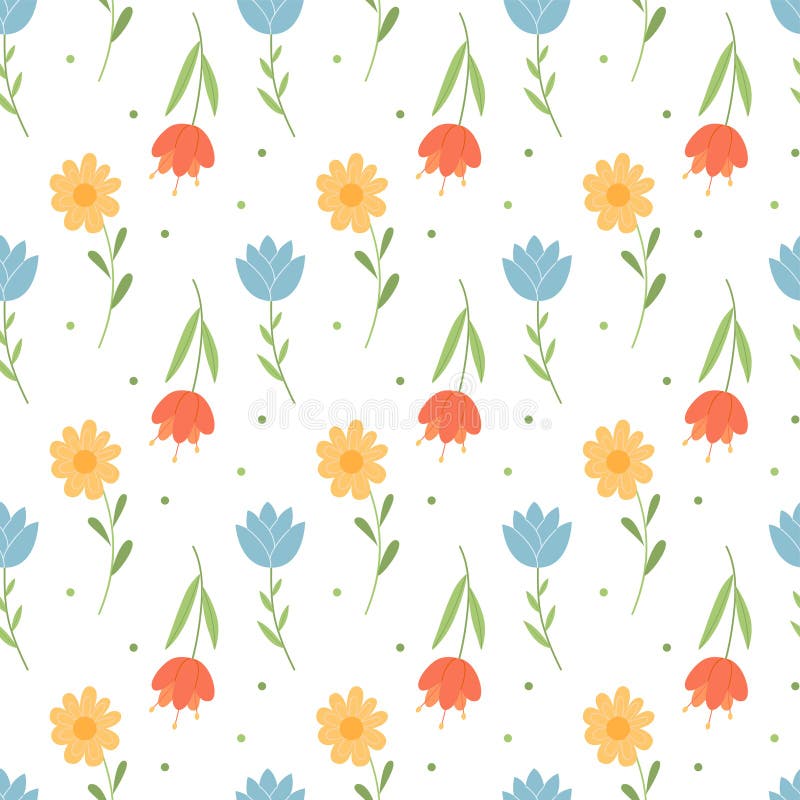 Cute Girly Seamless Pattern with Flowers. Vector Illustration Stock ...