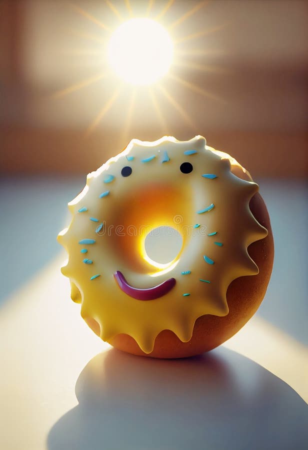 Cute Glazed Donut with Smiling Face on Table Surface Stock Illustration ...