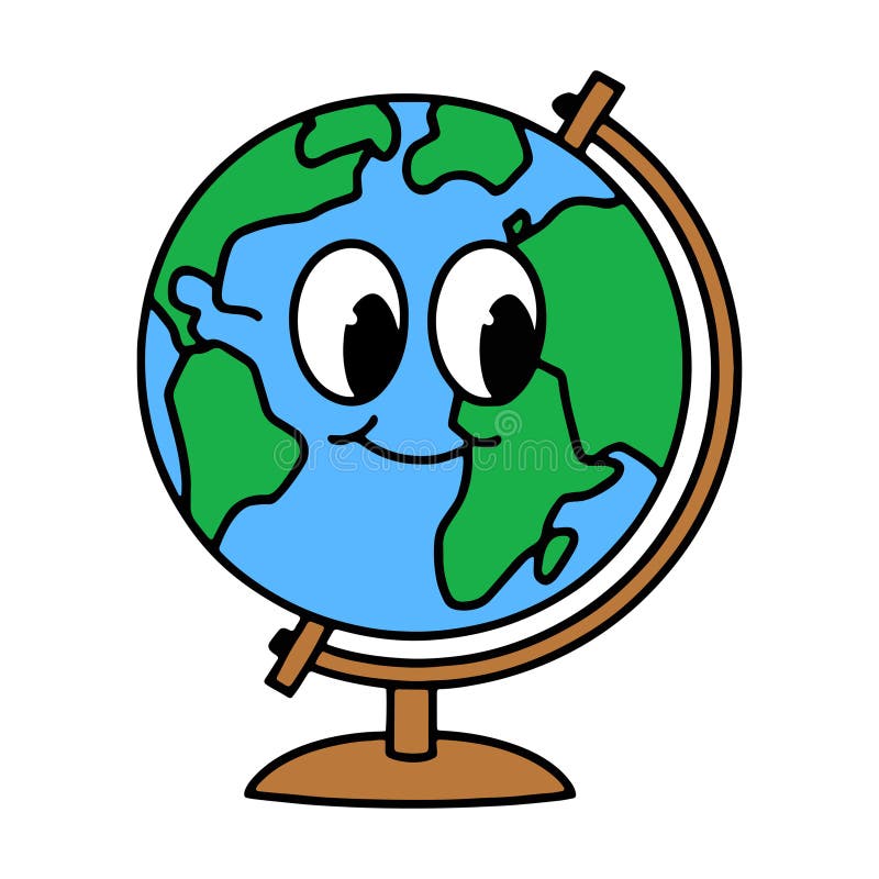 Cute Globe Model Vector Illustration. Cartoon Style Globe with a Simple ...