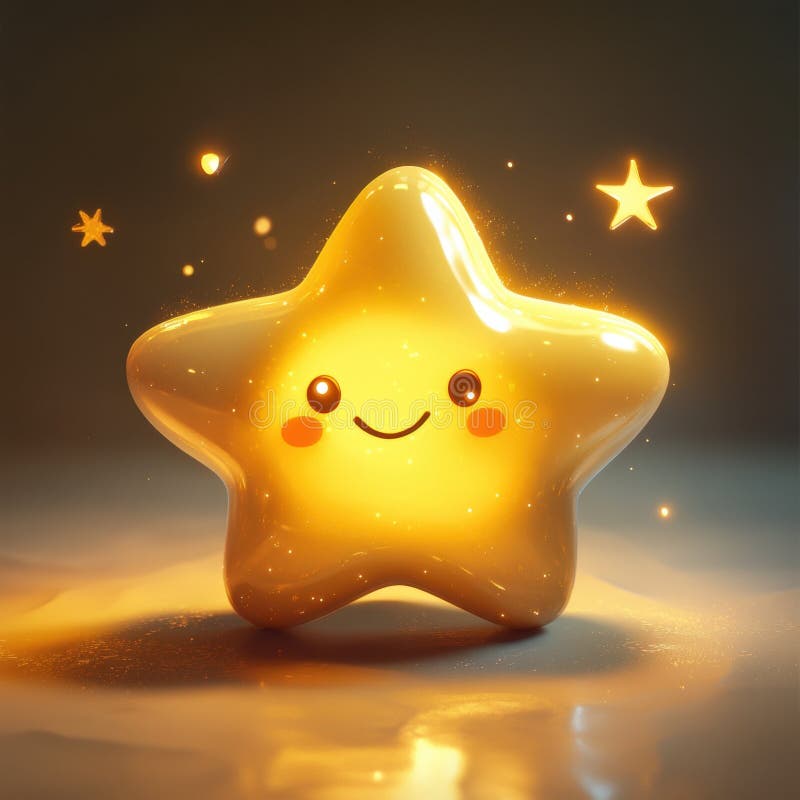 Cute Glowing Star Character with a Smiling Face and Sparkles Stock ...