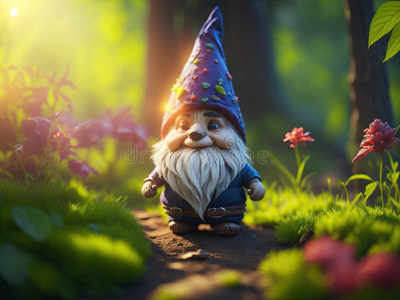Cute Gnome in Spring Forest Concept. Ai Generative Stock Illustration ...
