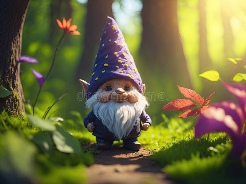 Cute Gnome in Spring Forest Concept. Ai Generative Stock Illustration ...