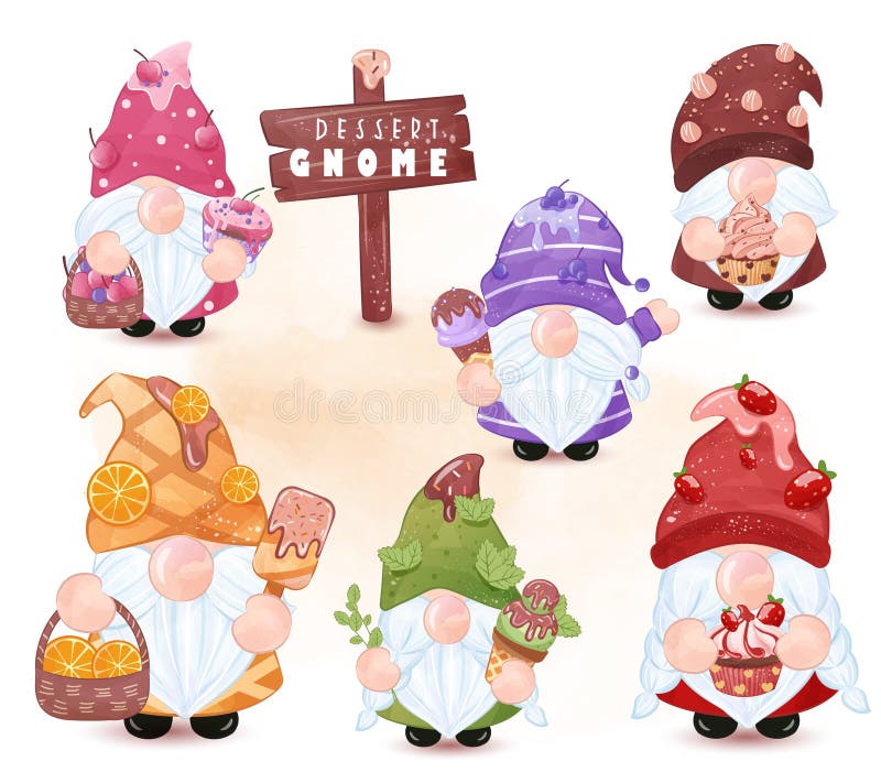 Cute Gnome and Sweet Dessert Illustration Stock Illustration ...