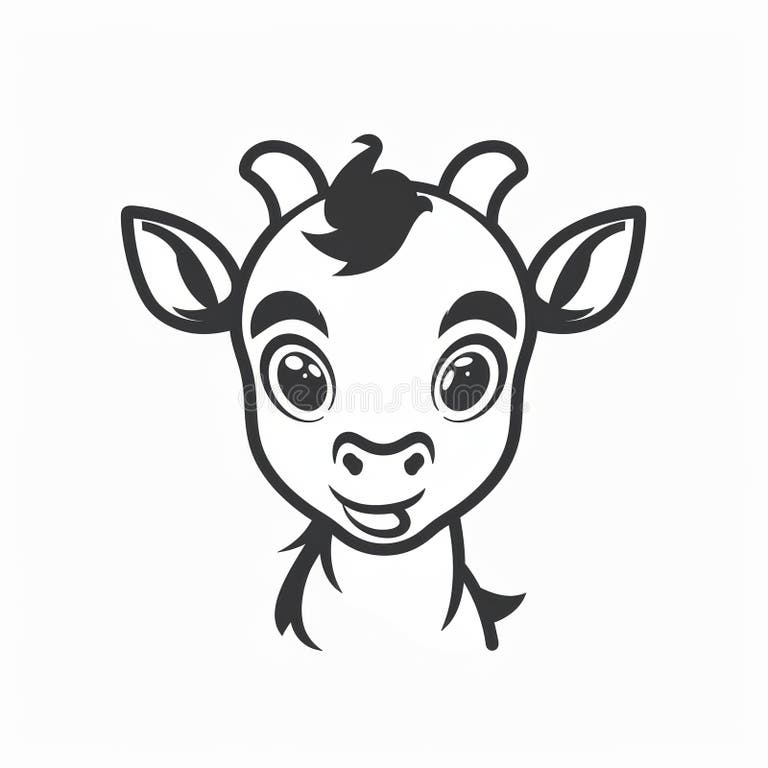 Cute Gnu Vector Logo Design in Black and White Outline Style Stock ...